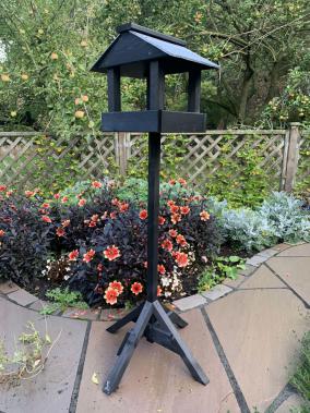 Slate Roof Wooden Bird Table Charcoal Black - UK Garden Products